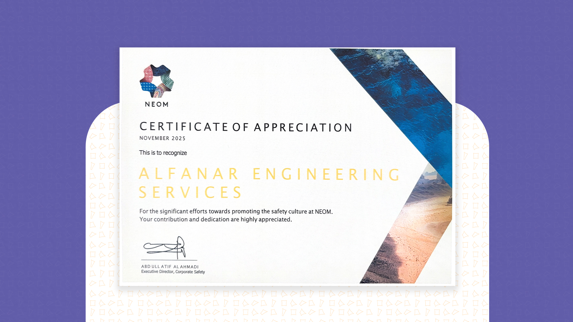 Alfanar Engineering Services Recognized by NEOM with Certificate of ...