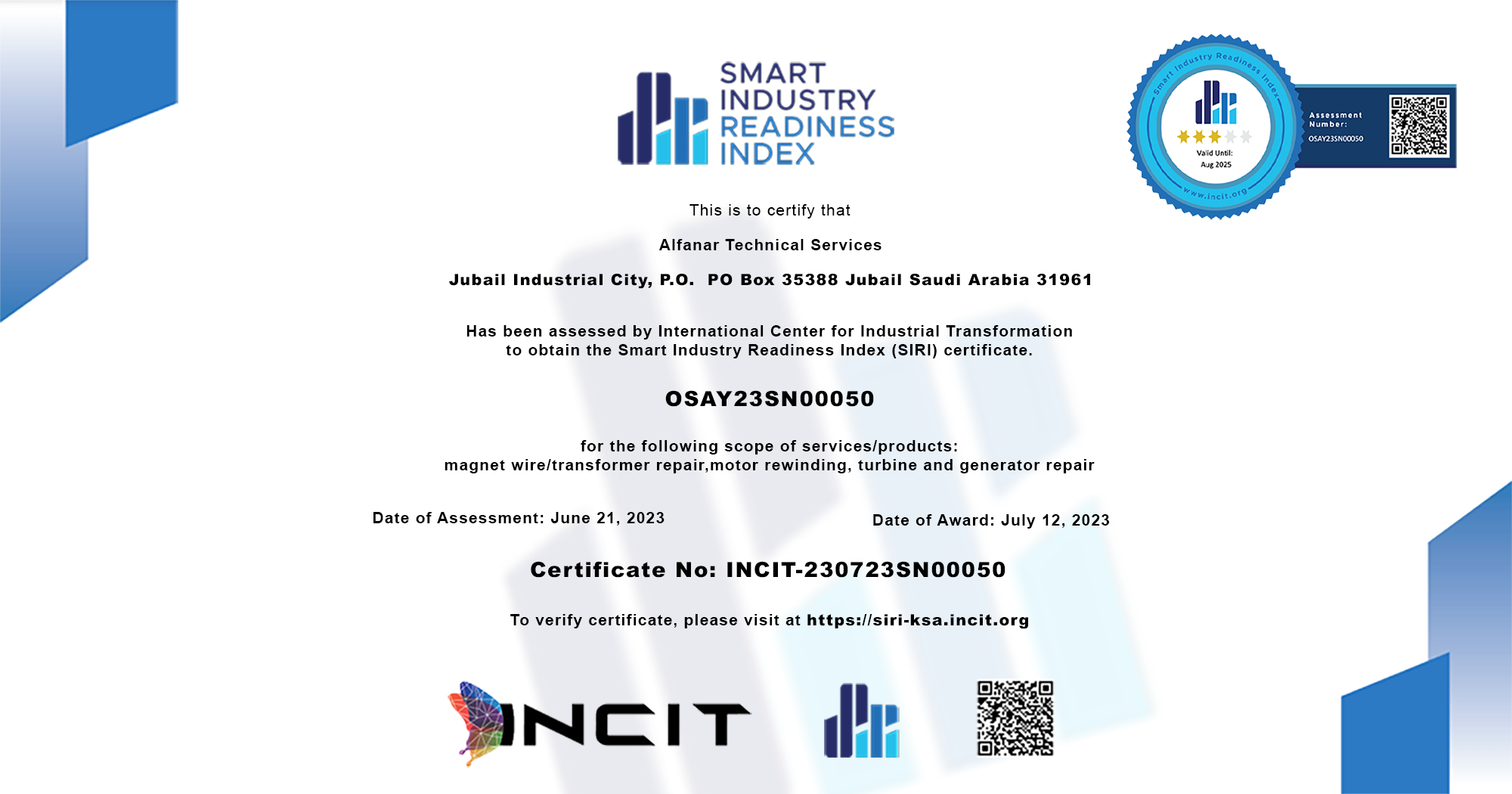 Alfanar Technical Services attained the Smart Industry Readiness Index ...
